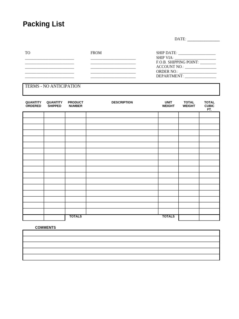 Packing List Ship | PDF
