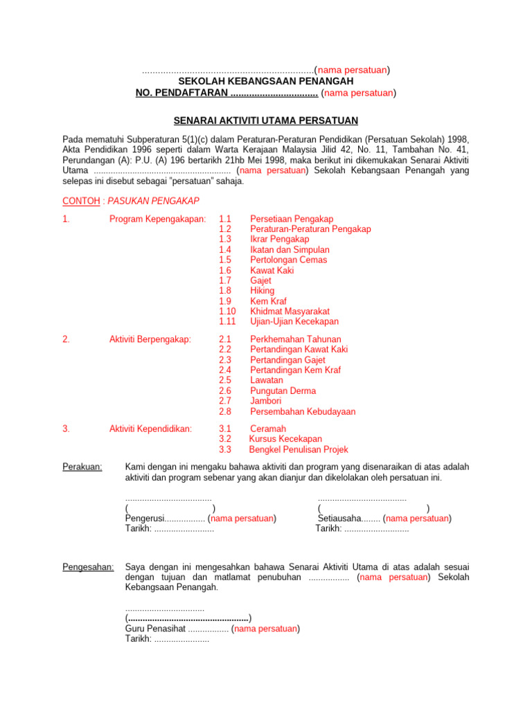 Aktiviti Asas Dan Rancangan Kokurikulum | PDF