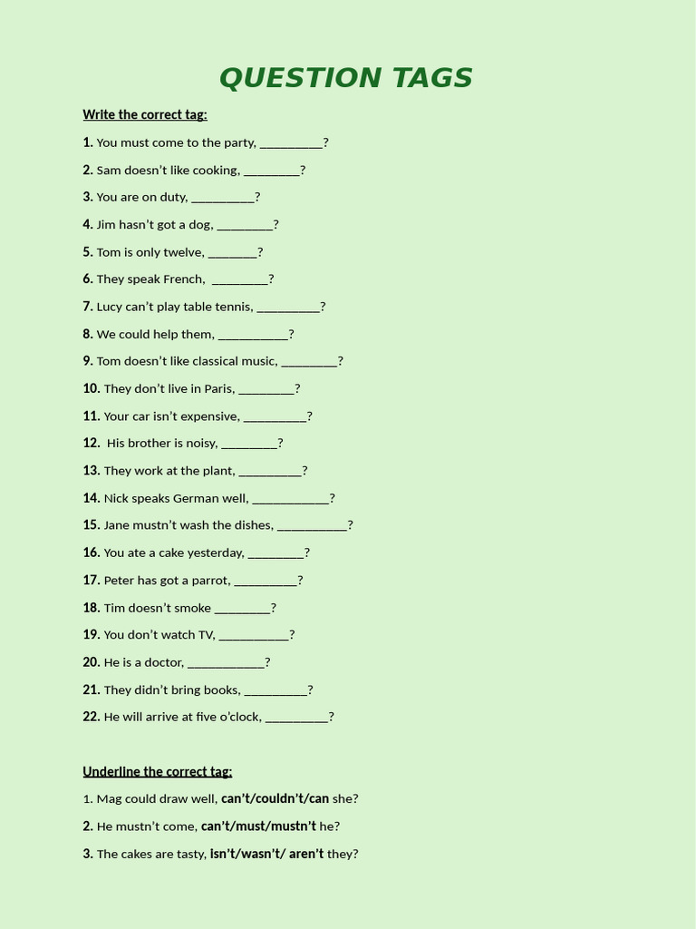 Question Tags Practice Exercises | PDF