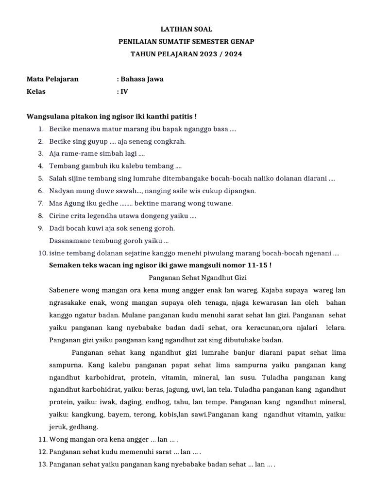 Latihan Soal Bahasa Jawa | PDF