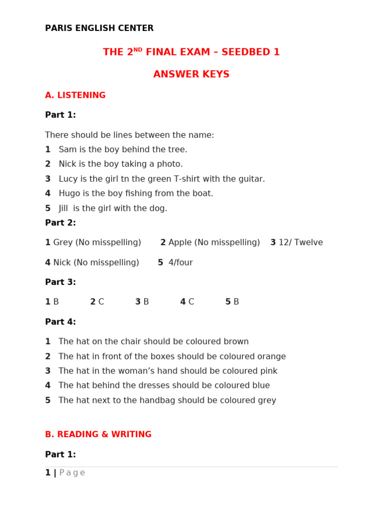 Answer Keys For The 2nd Test - Seedbed 357 | PDF