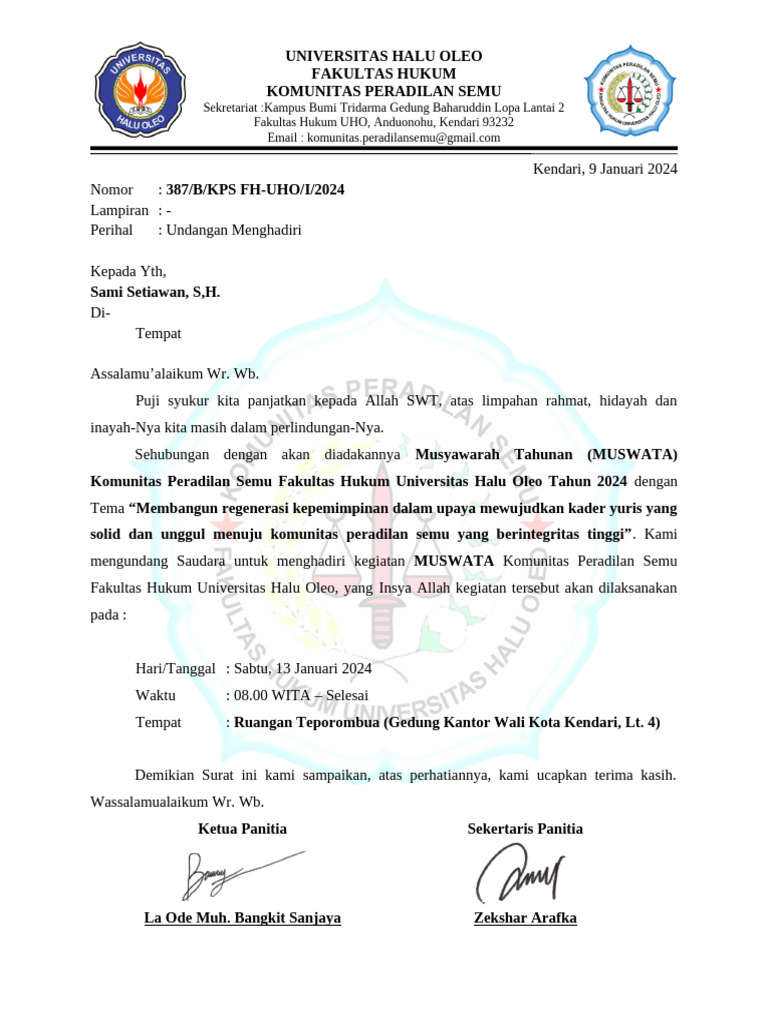 Undangan MUSWATA KPS 2024 Sami Setiawan | PDF