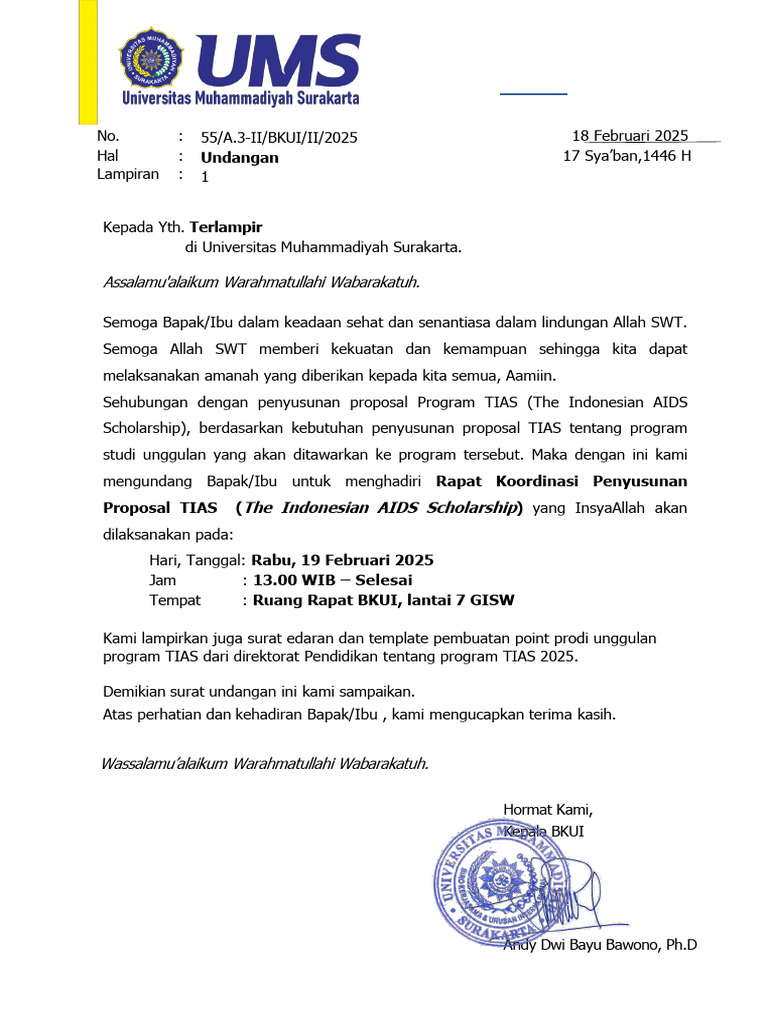 Surat (Undangan) - Rapat Penyusunan Proposal Program TIAS 2025 | PDF