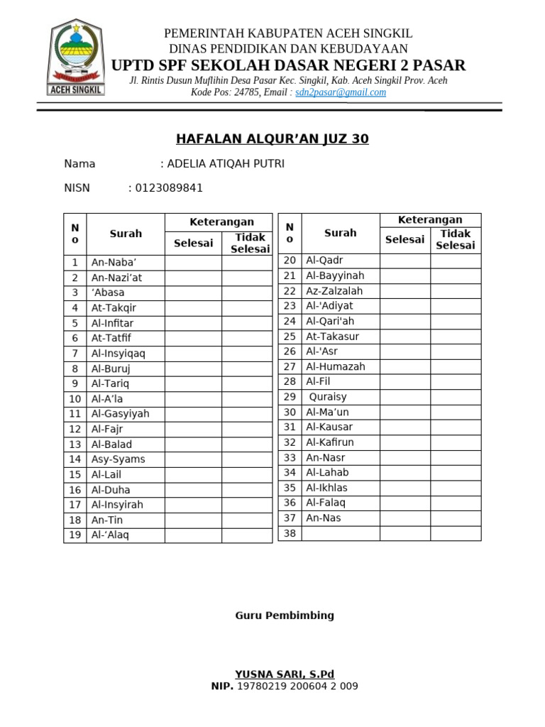 Keterangan Hafalan | PDF