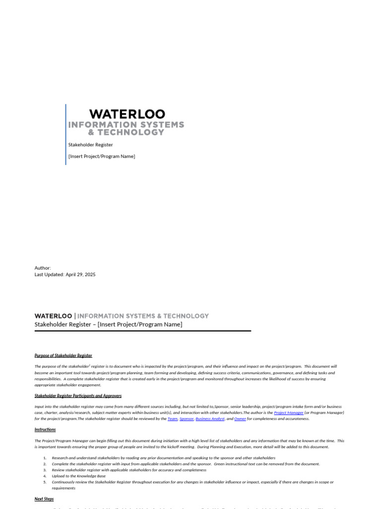 Stakeholder Register Template Guide | PDF | Information | Business