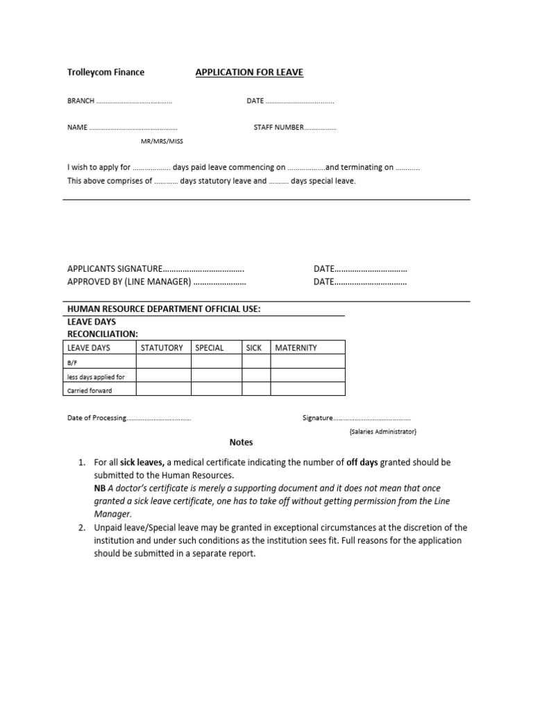 Zimbabwe Leave Application Form | PDF