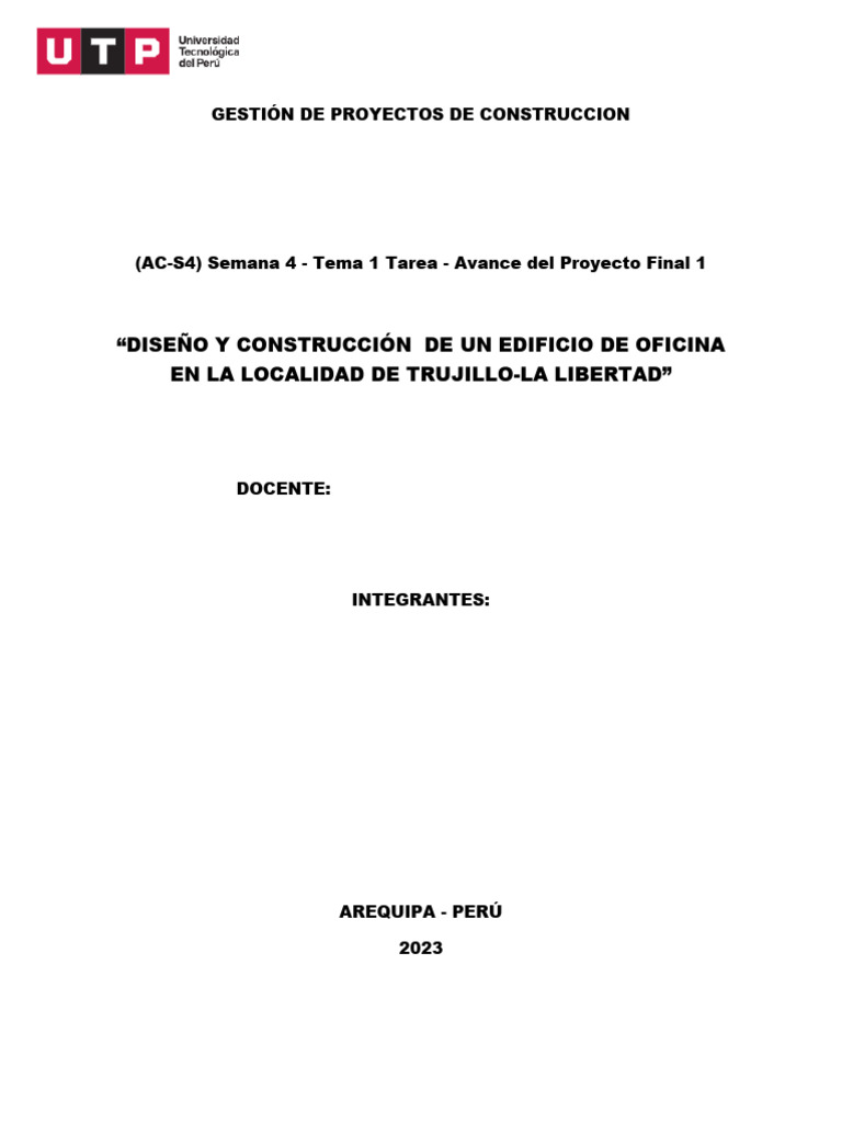 (AC-S4) Semana 4 - Tema 1 Tarea - Avance Del Proyecto Final 1 | PDF | edificio | Calidad (comercial)