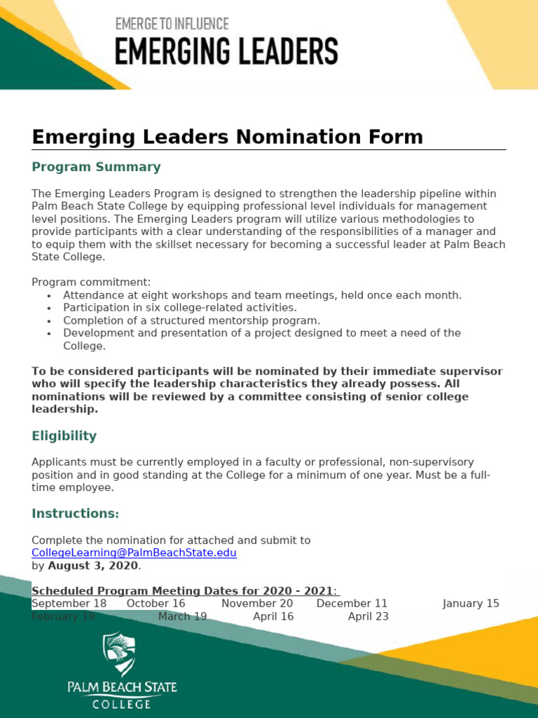 Emerging Leader Program Nomination 2021 | PDF | Leadership
