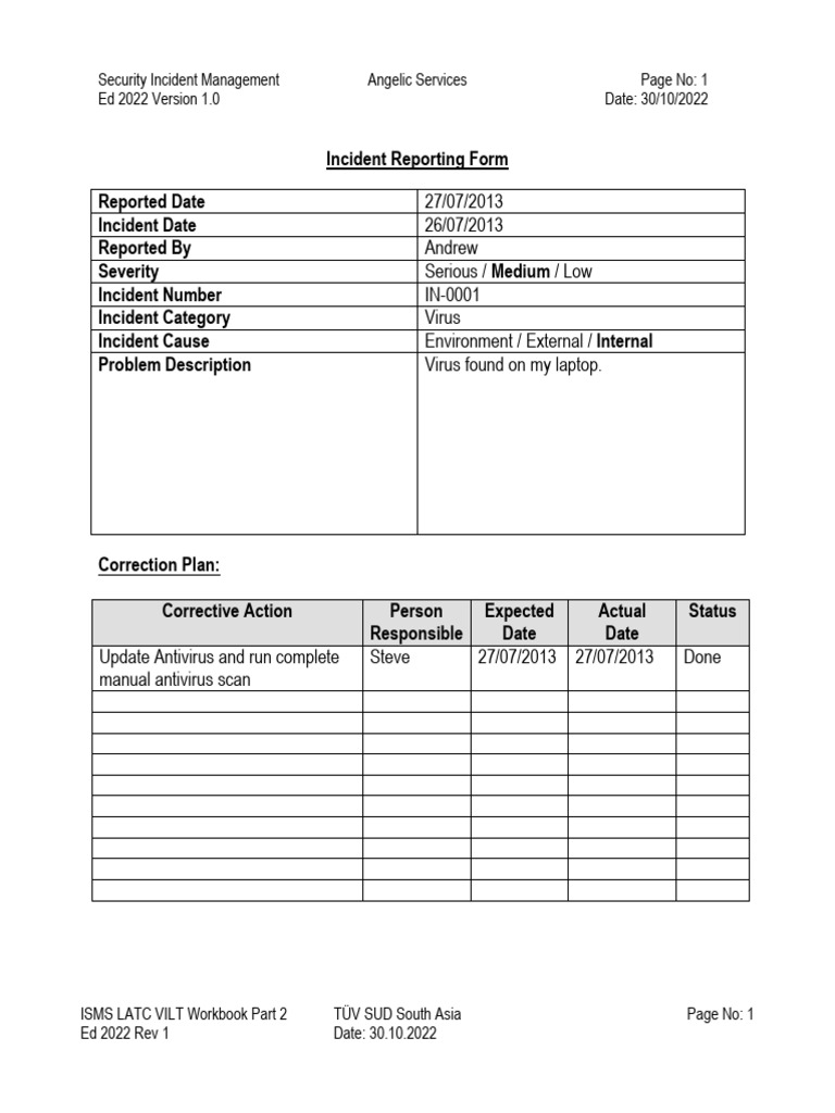 PRTG - 13.0 WB Ex9A Incident Reporting Form1 | PDF
