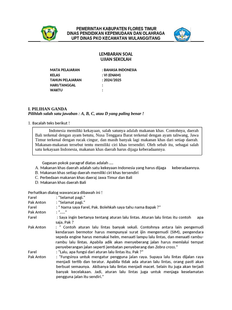 Soal Us Kelas 6 Bindo 2025 | PDF