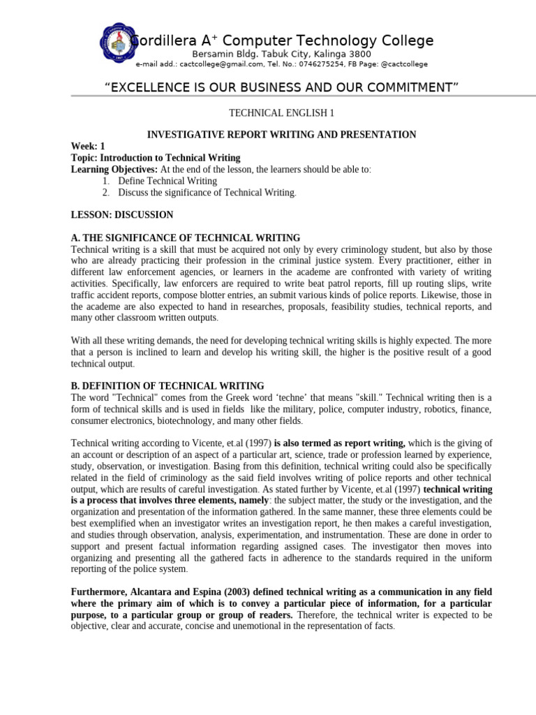 LESSON1b CRIMTECHNICAL - ENGLISH.1 COLALONG | PDF | Technical Communication | Procedural Knowledge