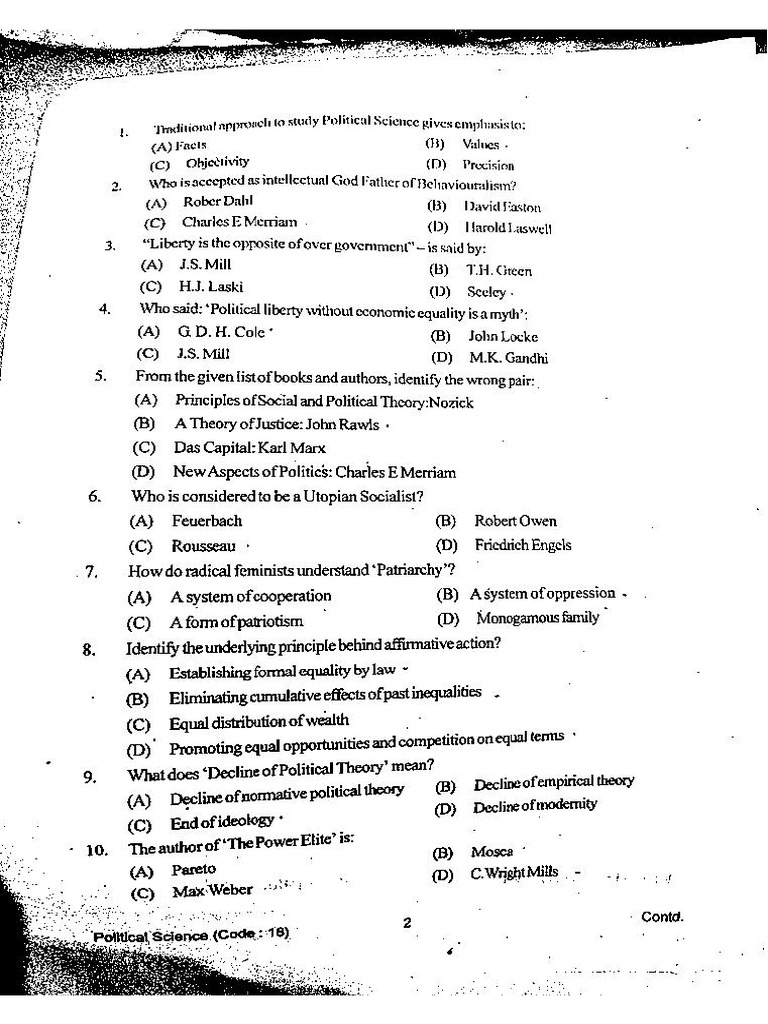 SSB-PGT (Pol - SC) Question 2023 | PDF