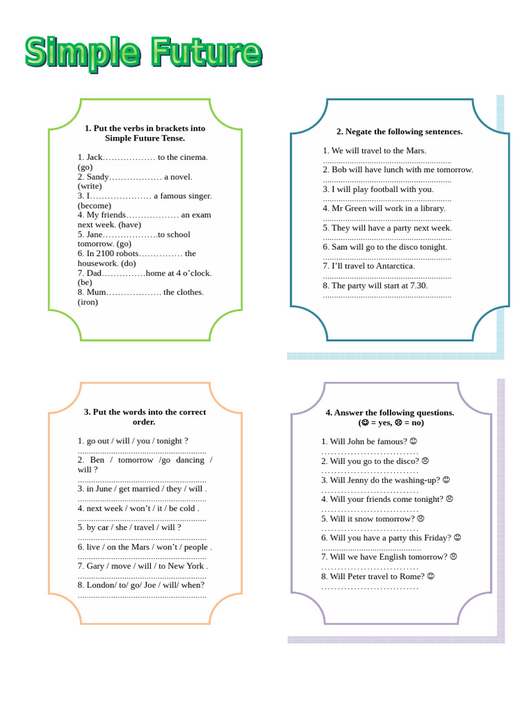 Simple Future Tense With Key Fun Activities Games Grammar Drills ...
