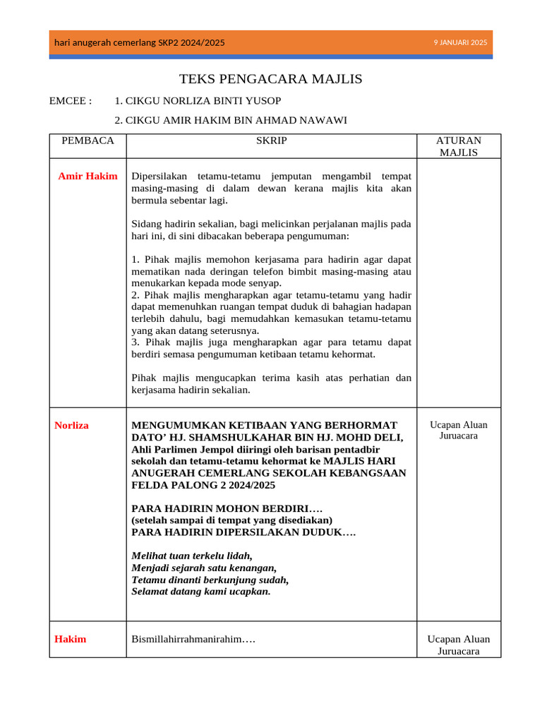 TEKS PENGACARA MAJLIS HAC 2025 | PDF