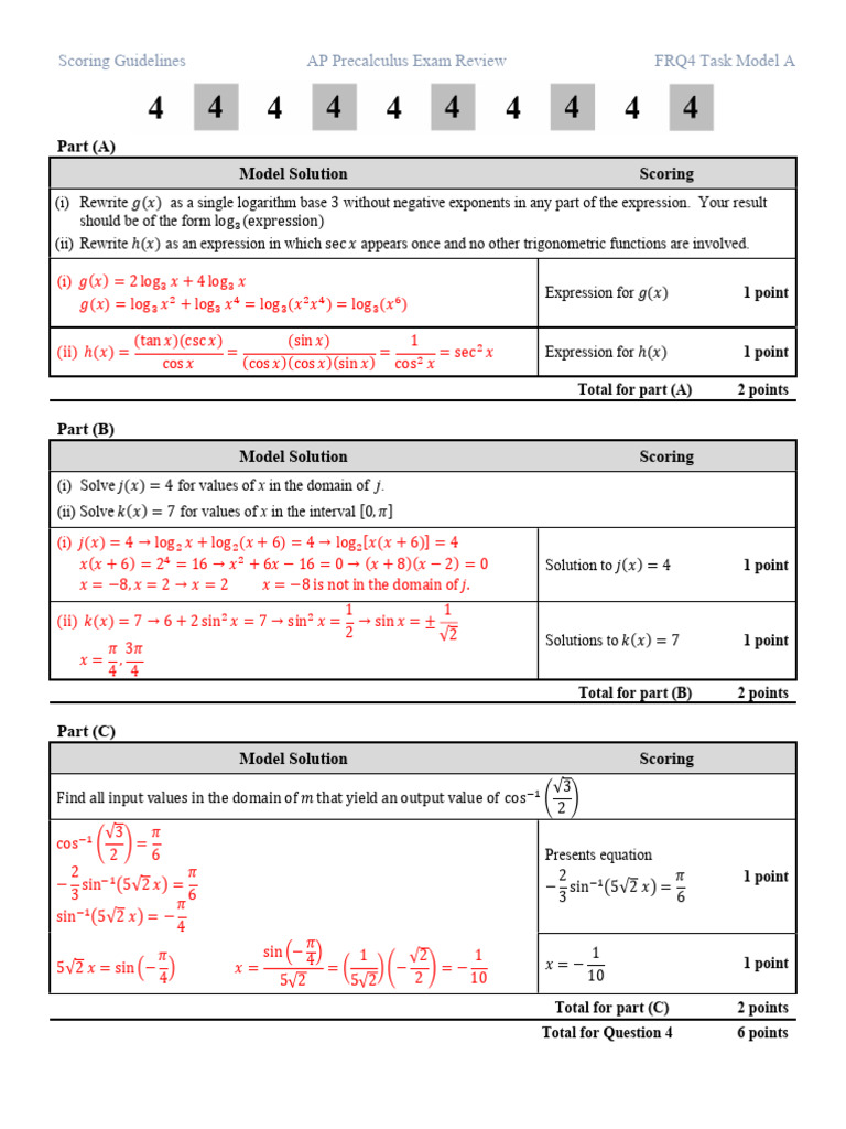5 - FRQ4 Task Models AP Precalculus Exam Review KEY | PDF | Logarithm | Function (Mathematics)