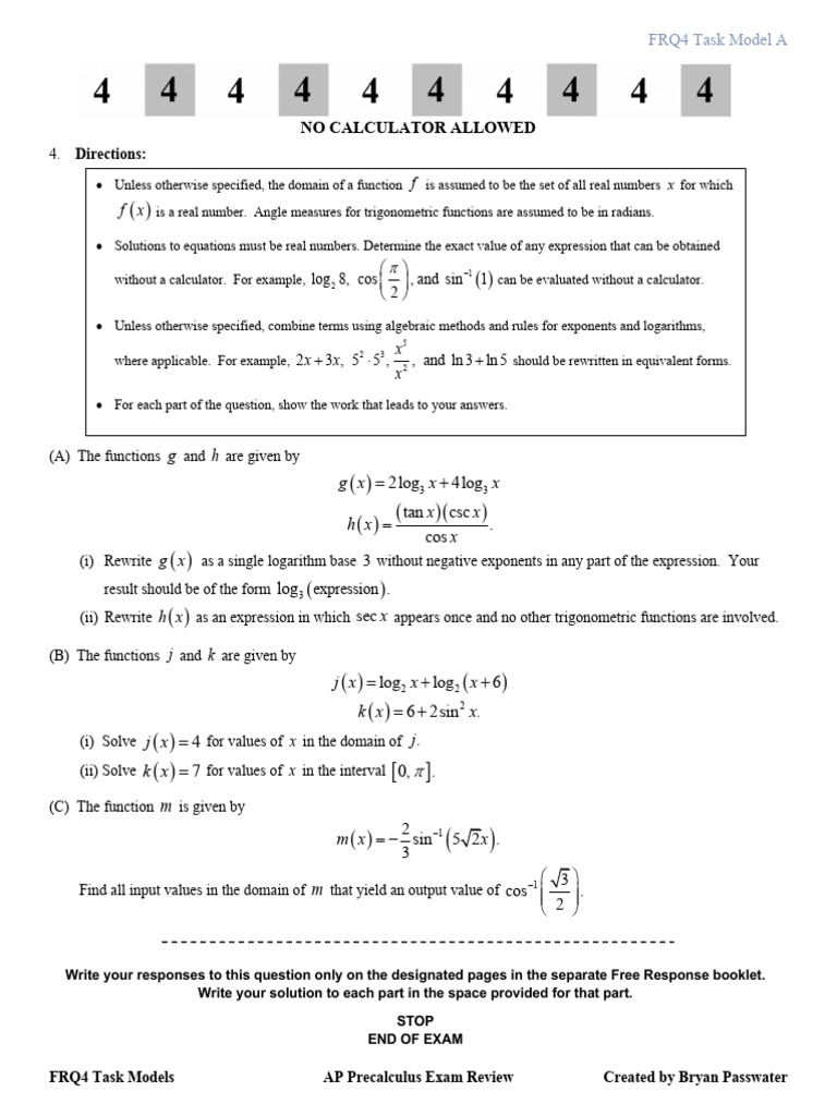 AP Precalculus Exam FRQ4 Task Models | PDF | Function (Mathematics ...