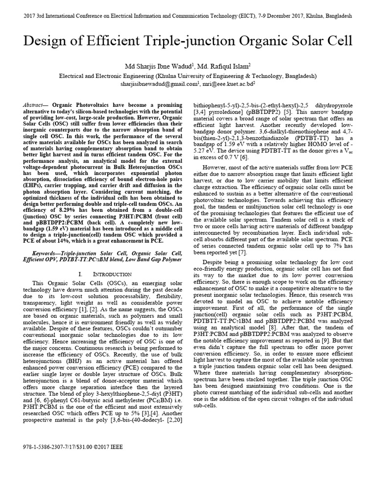 Efficient Triple-Junction Organic Solar Cell | PDF | Solar Cell ...