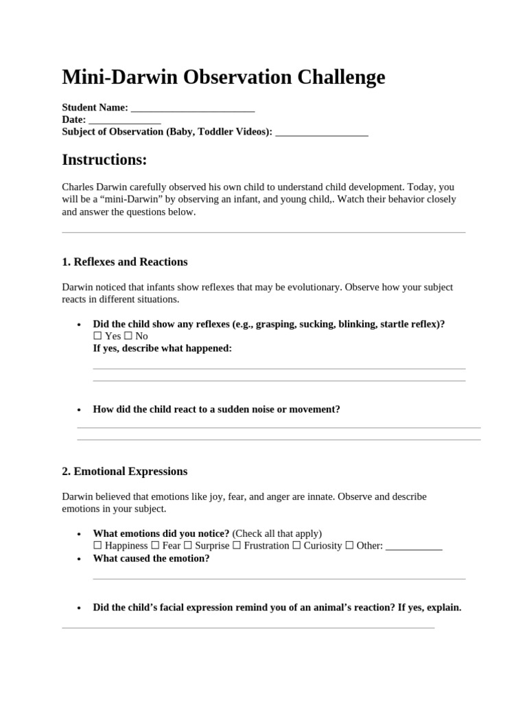 Mini Darwin Observation Sheet | PDF