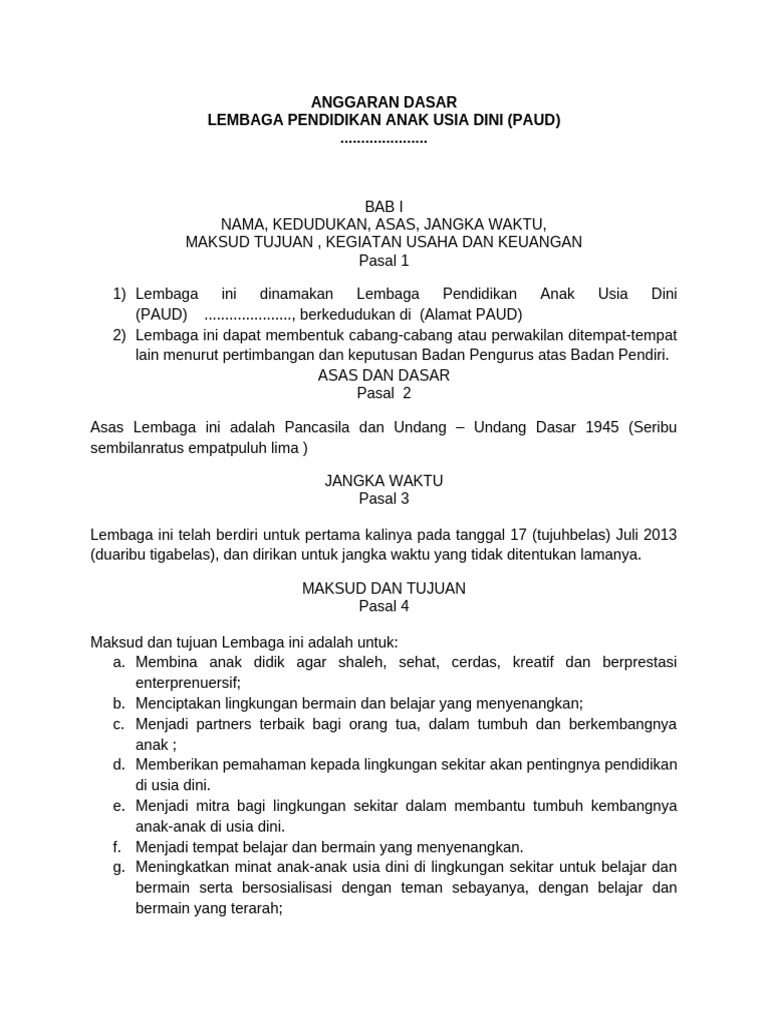 Contoh-Anggaran-Dasar-Lembaga-Paud (AD) | PDF