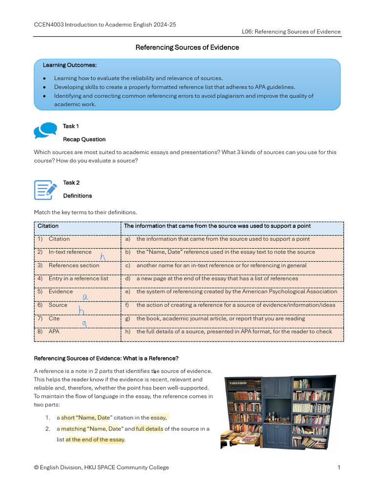L06 Referencing Sources of Evidence (S) | PDF | Apa Style | Citation