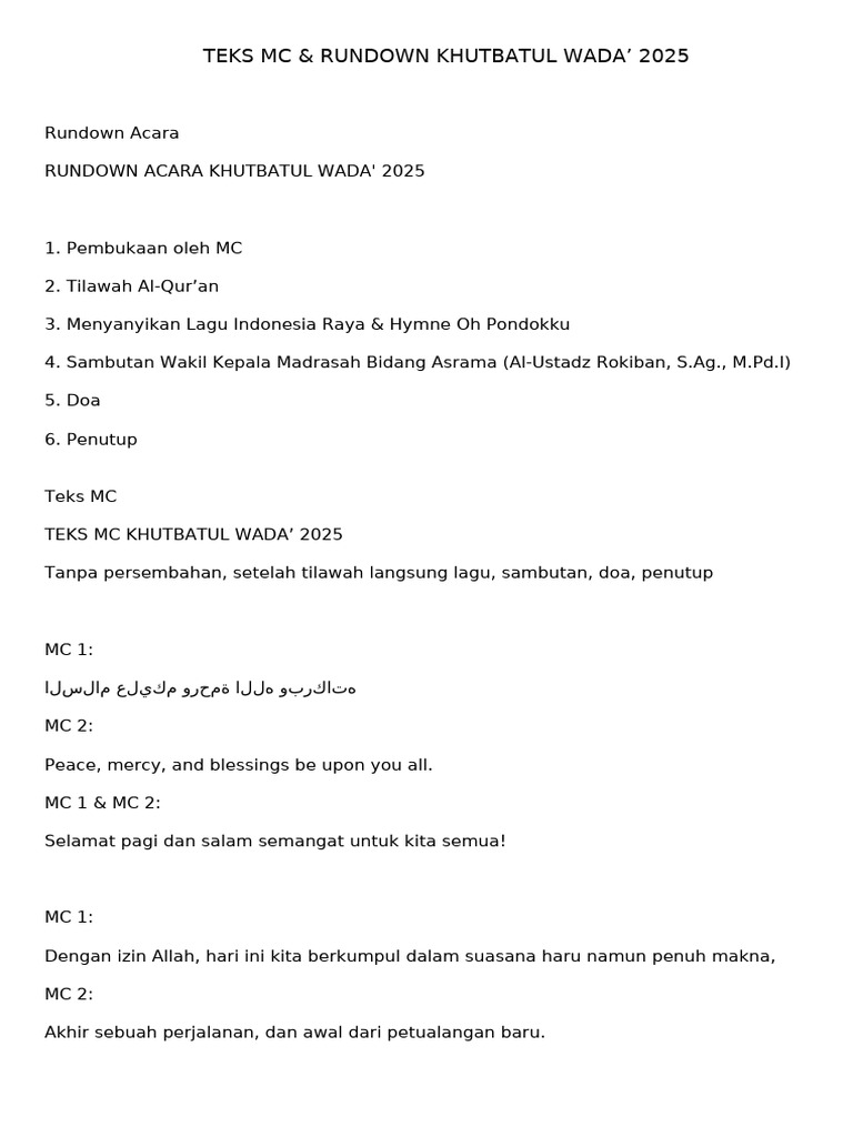 Teks_MC_dan_Rundown_Khutbatul_Wada_2025 (1) | PDF