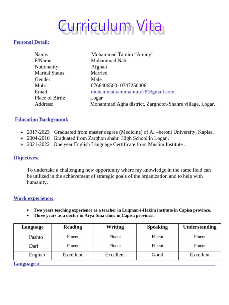 Tamim CV for Print_052429 | PDF