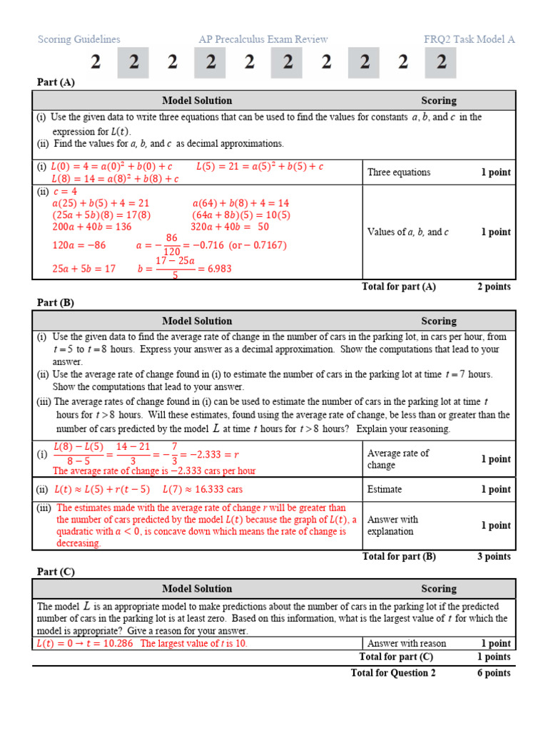 FRQ2 Task Model A Scoring Guide | PDF | Mathematics | Applied Mathematics