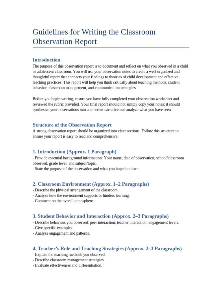Observation_Report_Guidelines | PDF | Classroom Management | Teachers