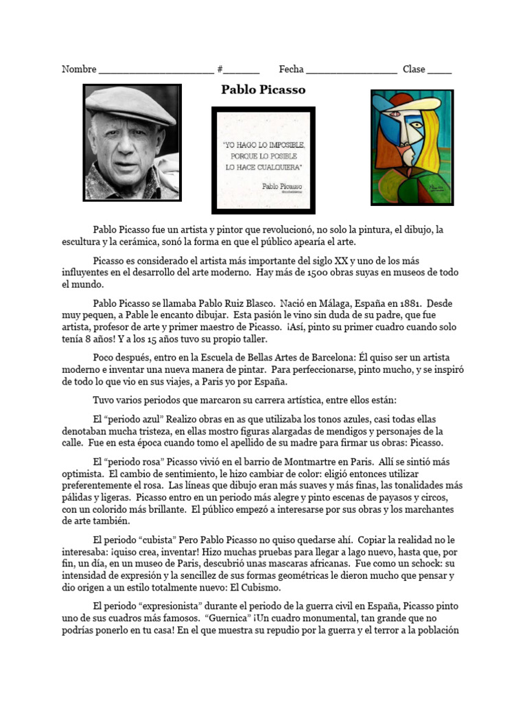 Biografía de Pablo Picasso y sus periodos | PDF | Pablo Picasso | Cubismo