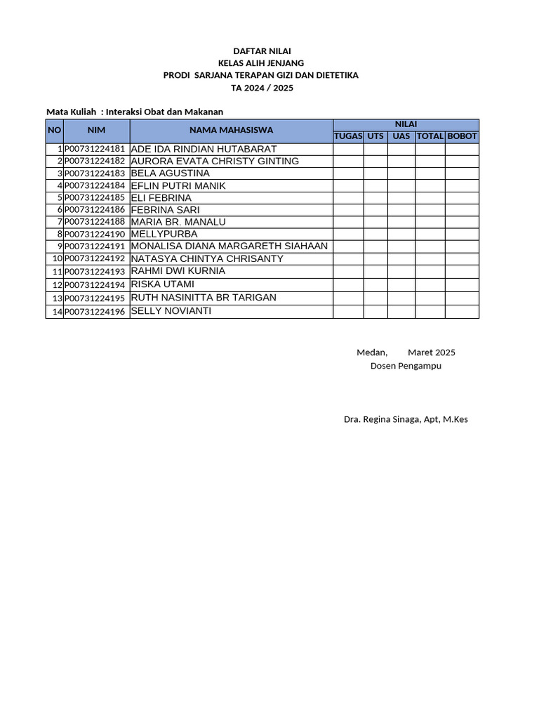 Form DAFTAR Nilai IOM | PDF