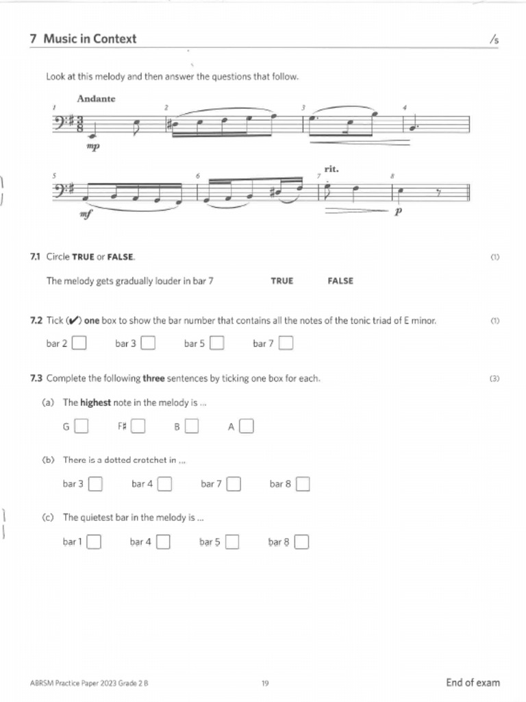 ABRSM Grade 2 - Practice Paper-19 | PDF