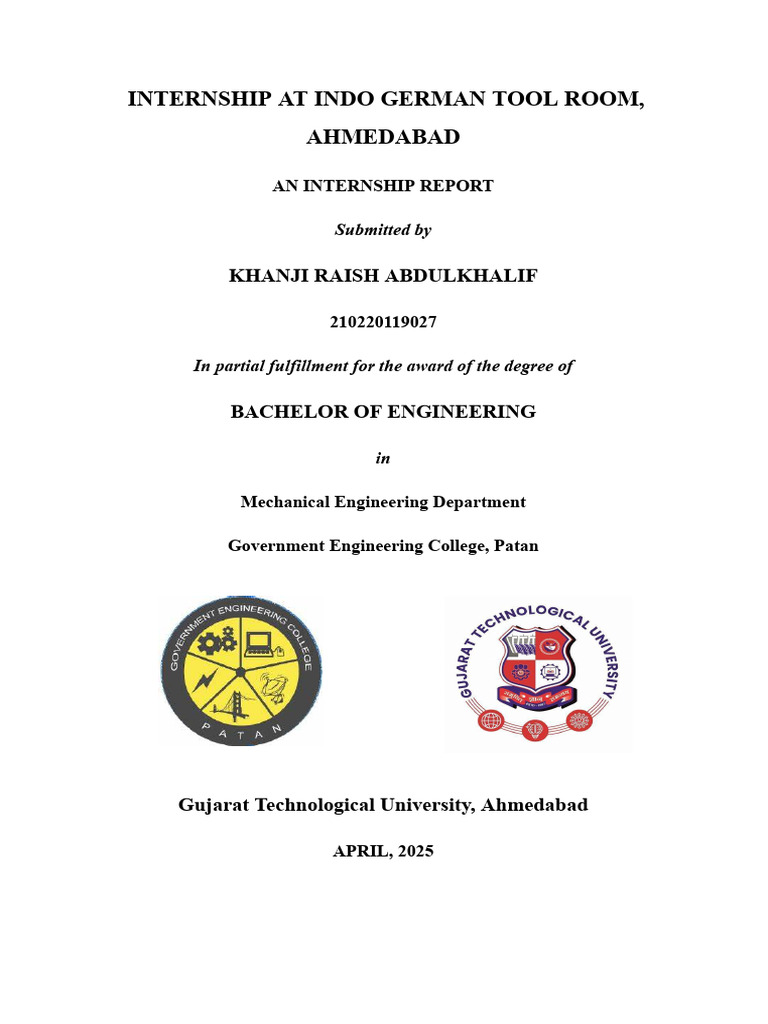 Raish Khanji GTU Mechanical 8th Sem Internship Report | PDF | Secondary Sector Of The Economy ...