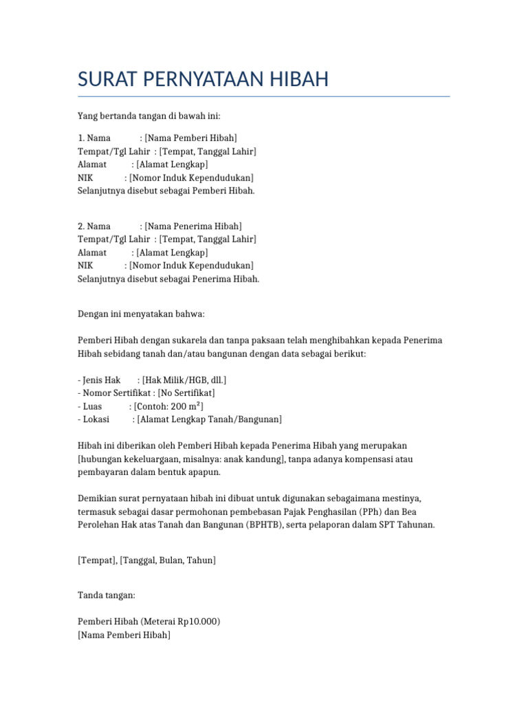 Surat Pernyataan Hibah | PDF