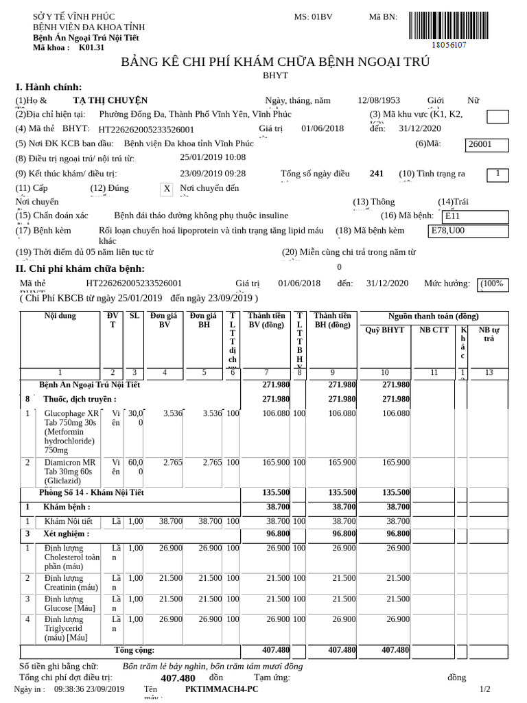 RPT Phieu Thanh Toan Ra Vien | PDF