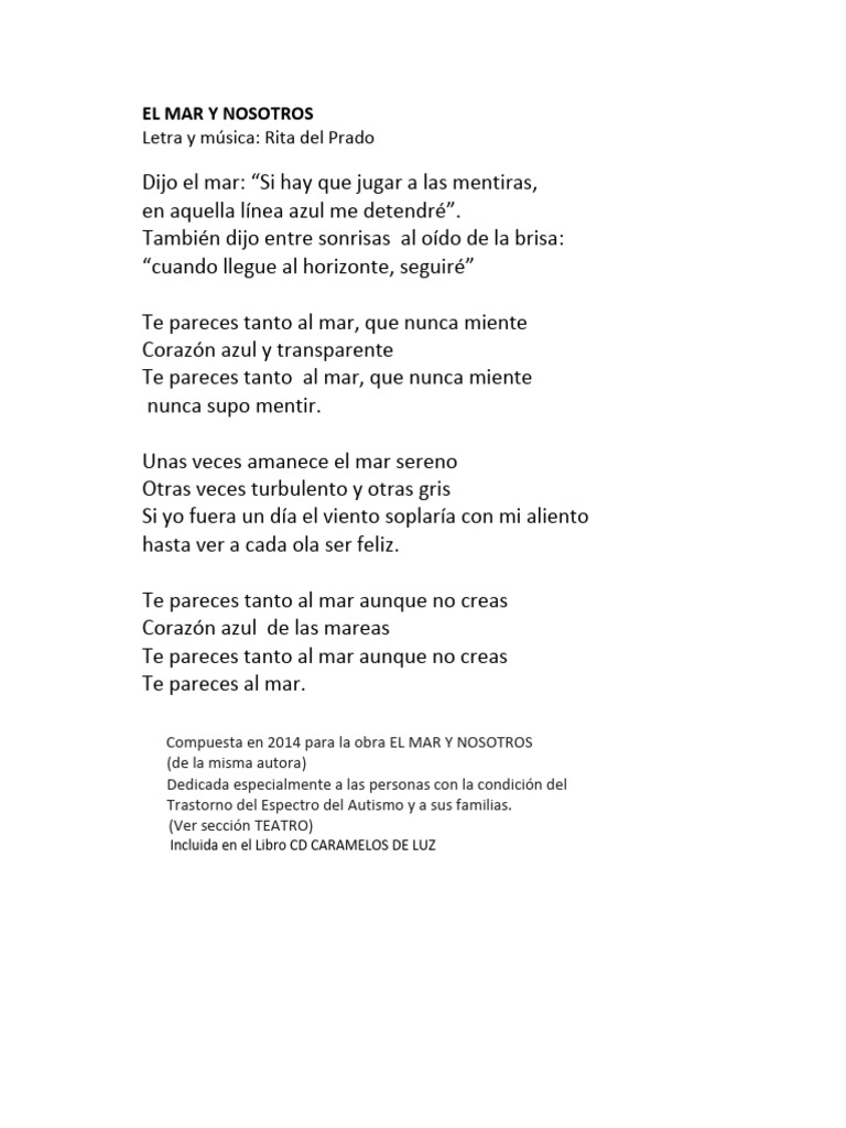 El Mar y Nosotros, Letra Canción | PDF