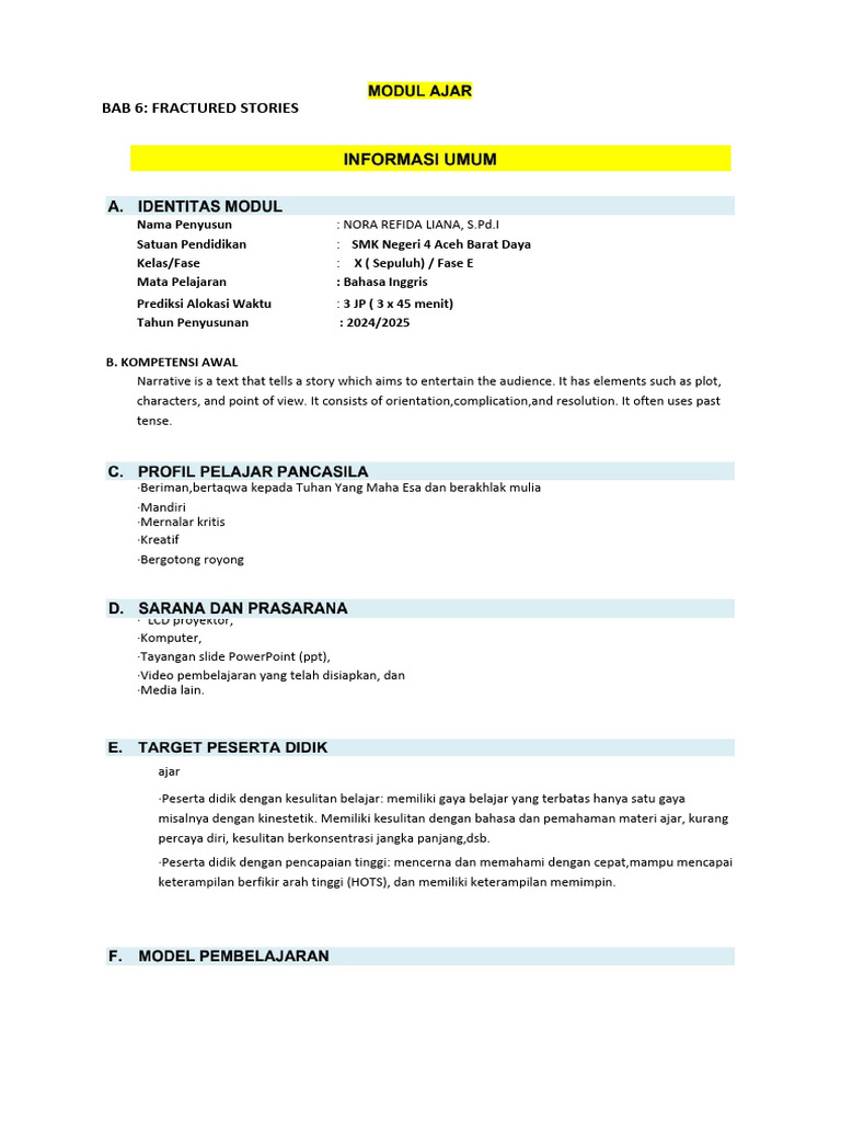 Modul Ajar Kls X Bhs Inggris Nora | PDF | Syntax | Language Mechanics