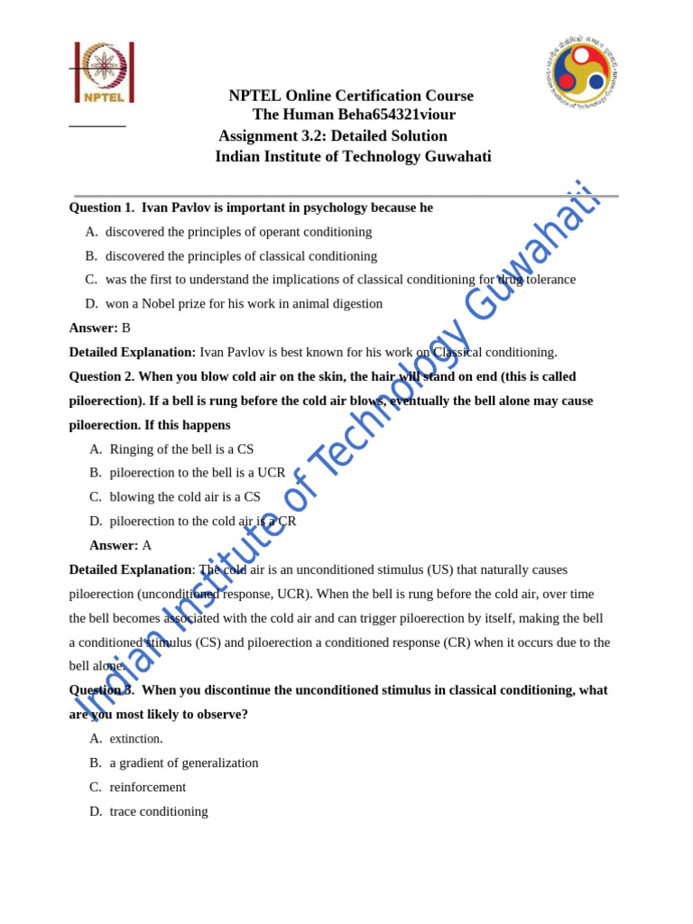 Assignment Solution Week 3.2 | PDF | Classical Conditioning | Psychological Concepts