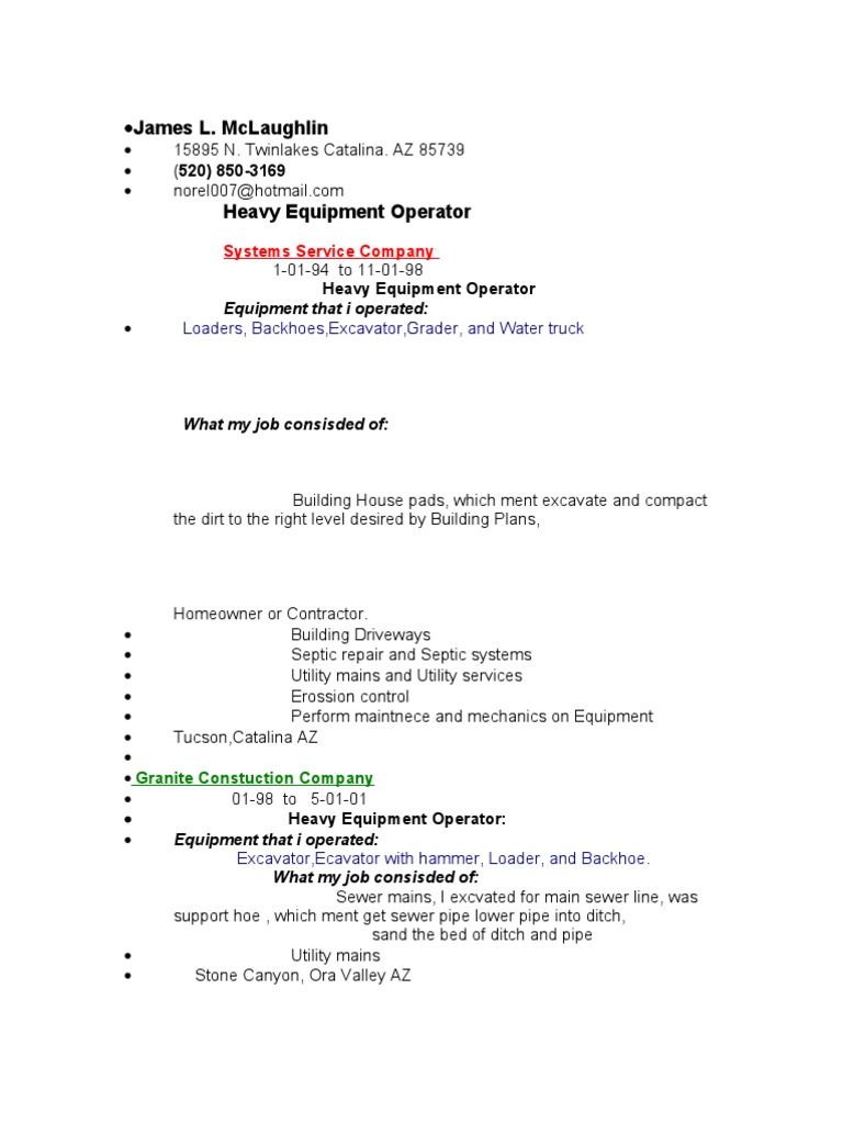 Heavy Equipment Operator Resume | PDF