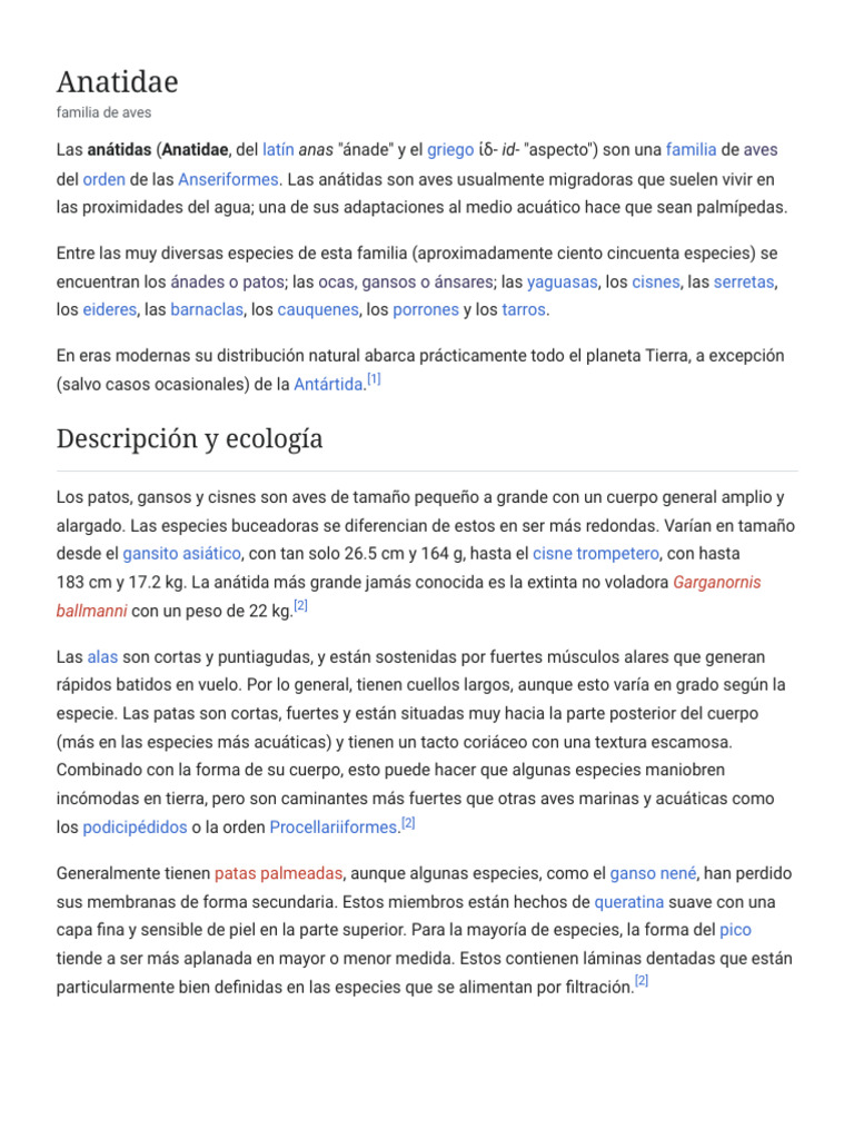Anatidae - Wikipedia, La Enciclopedia Libre | PDF | Anatidae | Ornitología
