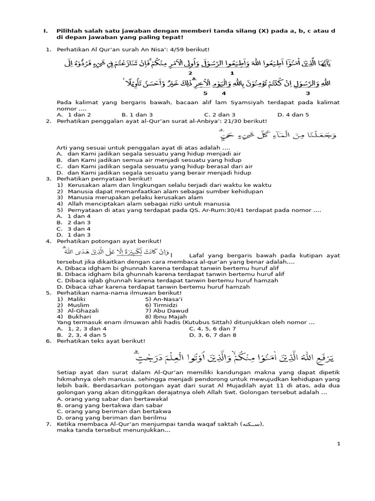 PAI 9_Soal ASAJ-1 | PDF