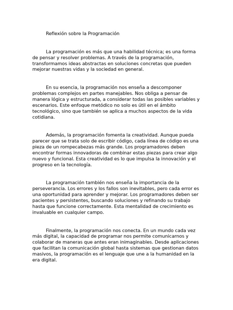 Reflexión Sobre La Programación | PDF