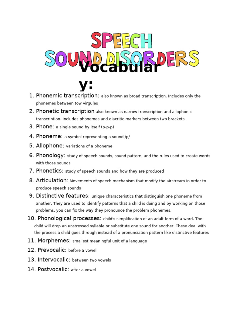 Speech Sound Disorders Vocab | PDF | Phoneme | Syllable