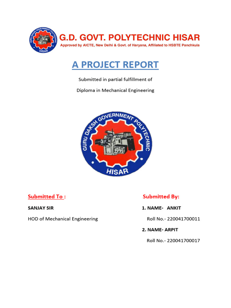 A Project Report: Submitted in Partial Fulfillment of Diploma in ...