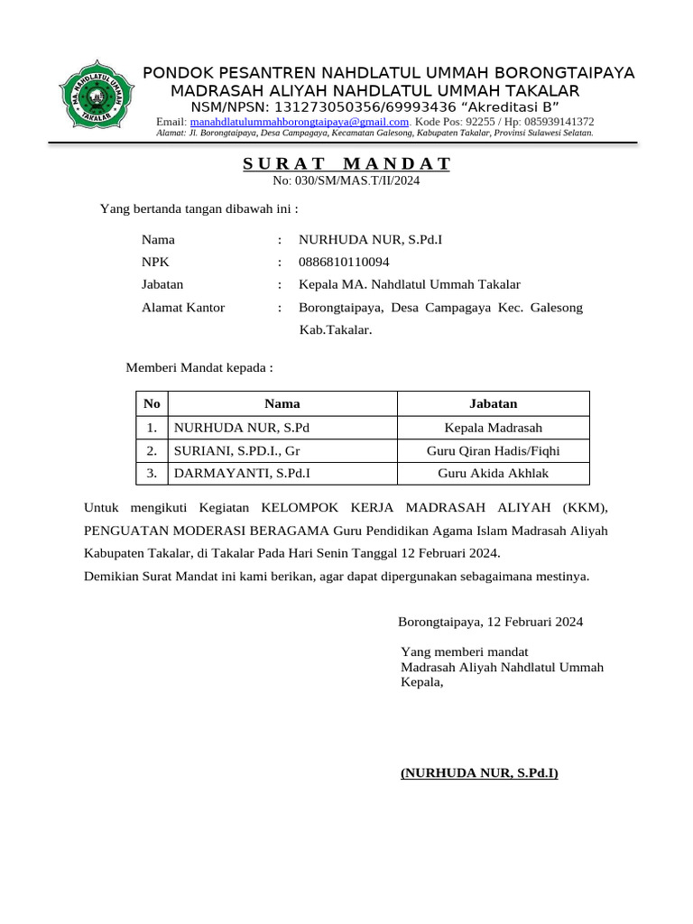 Surat Mandat | PDF