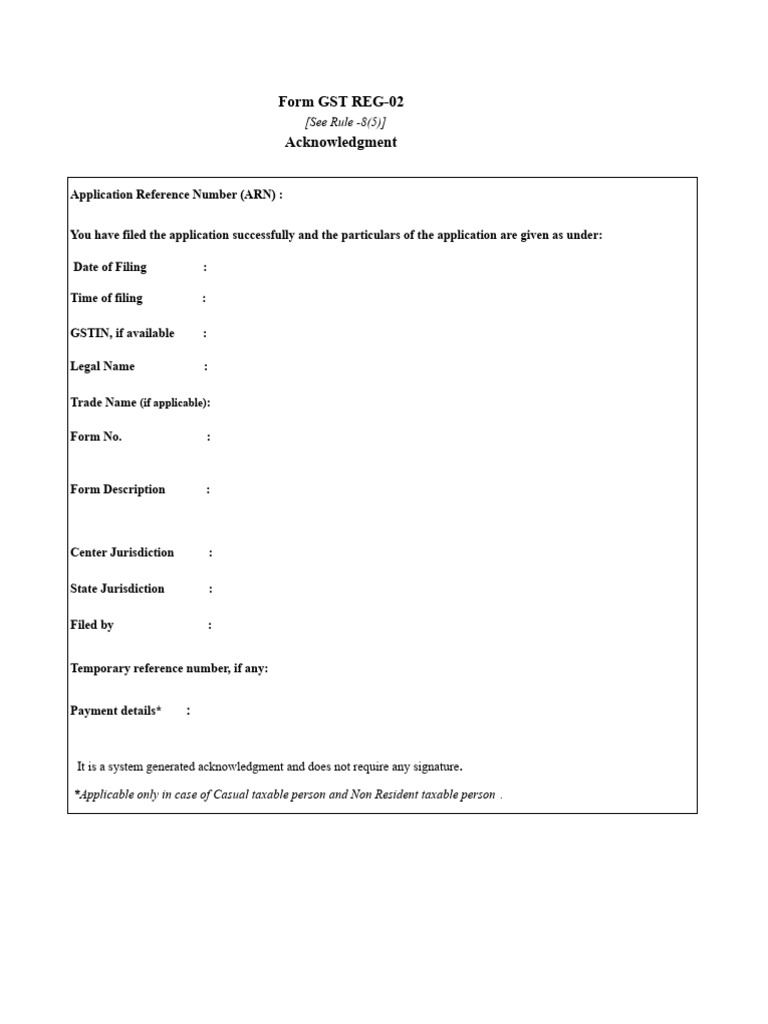 Form GST REG-02 Acknowledgment: (See Rule - 8 (5) ) | PDF