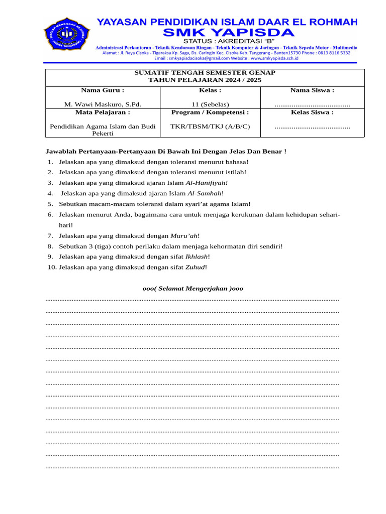 SUMATIF TENGAH SEMESTER GENAP | PDF