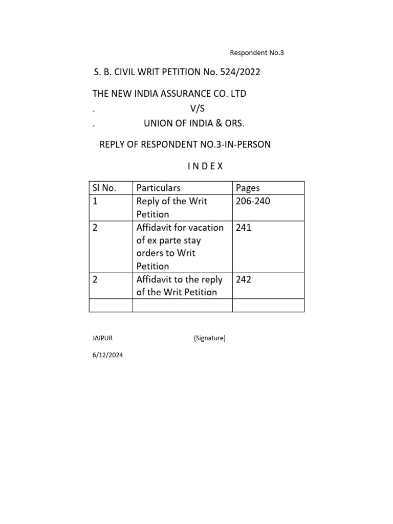 Writ Reply 524 Respondent in Person-1 | PDF | Writ | Appeal