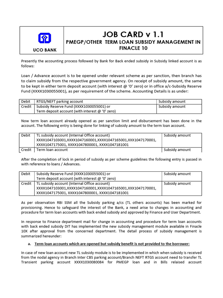 Subsidy Management Job Card Revised v1.1 | PDF | Debits And Credits ...
