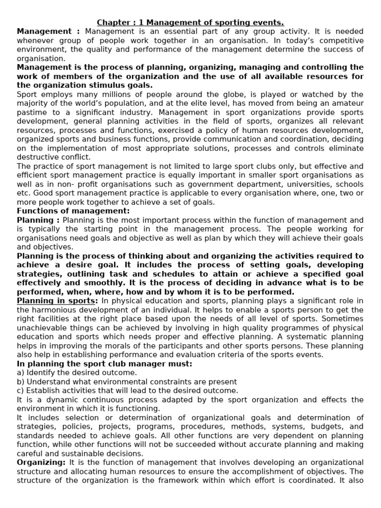 Chapter 1 Management of Sporting Events | PDF | Tournament | Sports