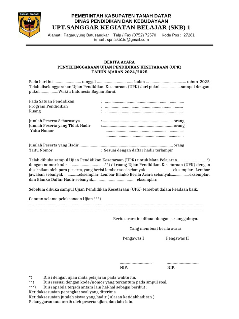 Berita Acara Upk | PDF